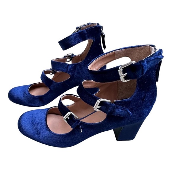 Clarks | Shoes | Indigo By Clarks Triple Buckle Blue Velvet Mary Janes ...
